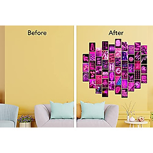 KOLL DECOR Pink wall collage kit - 50 Set 4''x6'' Prints Aesthetic wall images neon posters hot pink wall decor Room Collage Decoration for Teen Girls