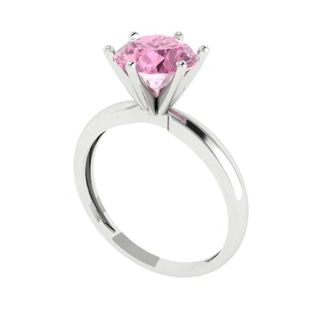 Clara Pucci 2.0 ct Round Cut Solitaire Pink Simulated Diamond Engagement Bridal Promise Anniversary Ring in 18K White Gold Size 10.75
