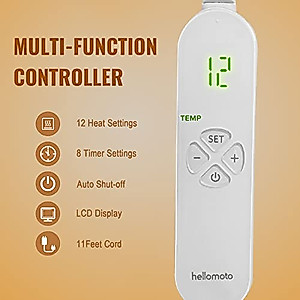 HELLOMOTO Heating Pad for Pain Relief, Electric Heating Pad for Back Pain and Cramps -12 Heat Settings with Auto Off,12 Inch x 24 Inch, Machine Washable-OW01