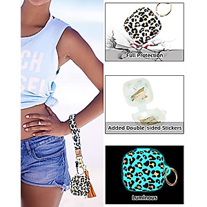 Beats Fit Pro Case Cover with Wristlet Keychain, Cute Luminous YOPICKERN Silicone Earbuds Case with Wrist Key Lanyard for Beats Fit Pro 2021/2022, Gift for Women, Leopard