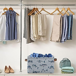 Hand Drawn Shark Storage Basket Bins Decorative Toy Laundry Basket Organization with Handles for Playroom Living Bed Room Office Clothes Nursery,2 pcs