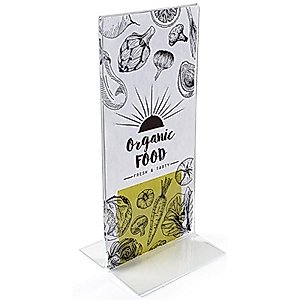 Sign Frame 4”w x 9”h x 2”d Clear Acrylic Vertical Picture Holder Accommodates 4”w x 9”h Images – Sold in Case Packs of 20 Units – Plexiglas Countertop Photo Display Load Images from The Bottom