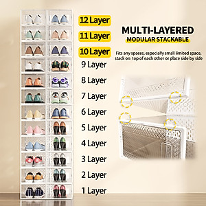 AVGXC Shoe Boxes,12 Pack Shoe Boxes Clear Plastic Stackable, Shoe Storage Organizers for Closet, Space-Saving Shoe Containers Bins, White