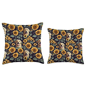 Yellow Labrador Lovers Accessories Cute Yellow Labrador Enchanted Sunflower Garden Throw Pillow, 18x18, Multicolor