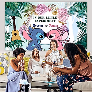 Stitch and Angel Gender Reveal Party Background Jungle Leaves Theme Background 5 x 3ft Baby Shower Tropical Hawaii Photography Backdrop Party Decorations