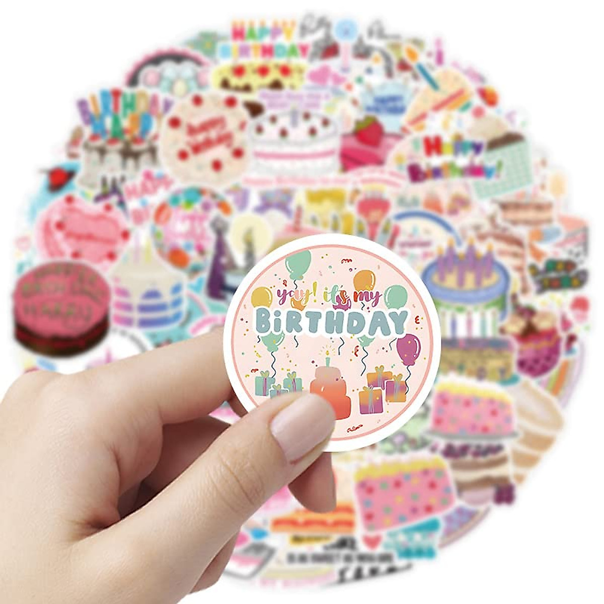 106Pcs Happy Birthday Cake Stickers Pink Birthday Party Cake Stickers Waterproof Decals for Teens Girls Boys Kids Waterproof Vinyl Stickers for Laptop Tablet Phone Hydroflasks Water Bottle (Happy Birthday Cake)