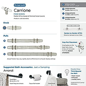 Amerock | Cabinet Knob | Marble White/Polished Nickel  | 2-1/2 inch (64 mm) Length | Carrione | 1 Pack | Drawer Knob | Cabinet Hardware