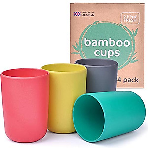 GET FRESH Bamboo Kids Cups Set – 4-pack Reusable Bamboo Cups for Toddlers and Adults – Colorful Bamboo Fiber Drinking Cups for Children – Bamboo Kids Dinnerware Set for Everyday Use