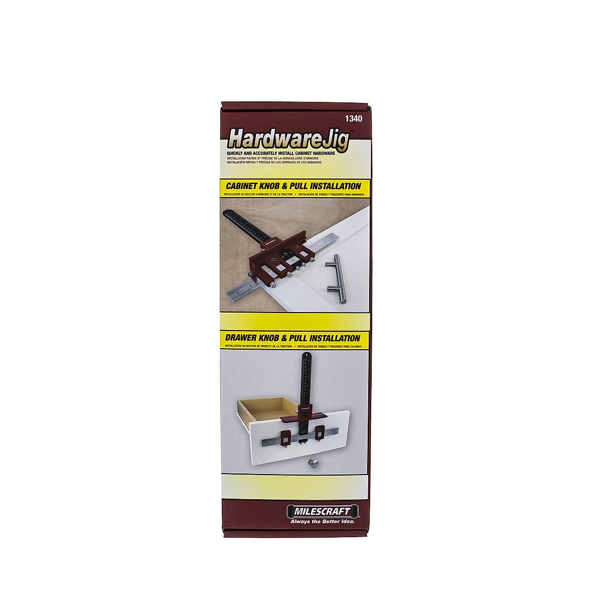 Milescraft 1340 Hardware Jig – Adjustable Drill Guide to Quickly Install Cabinet/Drawer Handles, Knobs and Pulls. Cabinet Hardware Template, Wood Drilling Guide Jig, Drawer Pull Jig.