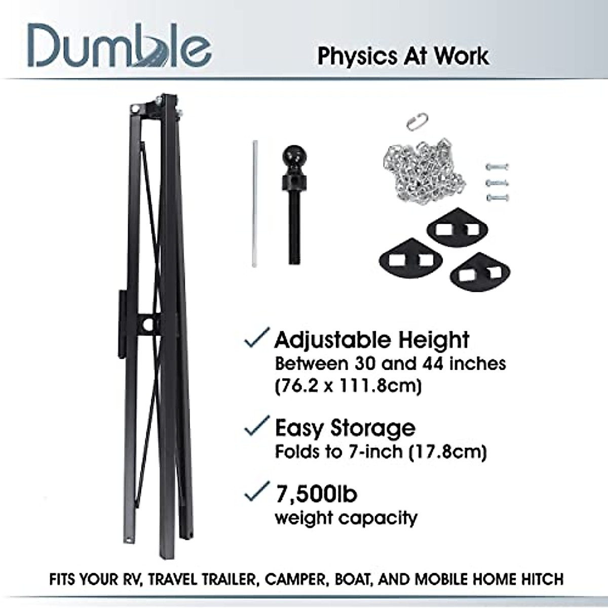 Dumble Gooseneck RV Stabilizer Tripod - 2-5/16in Ball Joint 7500lb Cap 5th Wheel Tripod Stabilizer Adjustable Jack