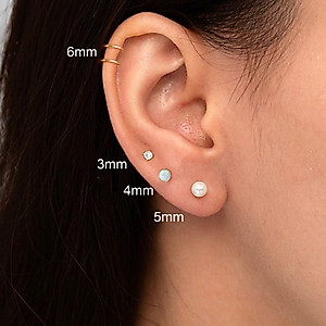6 Pairs Gold Hoop Earrings Set, Opal/Pearl/Cubic Zirconia Stud Earrings for Sensitive Ears Hypoallergenic Small Huggie Hoop Earrings for Women Flat Back Earrings for Cartilage Helix Multiple Piercing