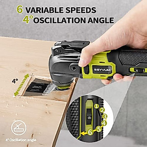 Oscillating Tool Kit, SEYVUM Brushless & Cordless Oscillating Saw With Max 20500 OPM, 4°Oscillating Angle, 6-Variable Speed, 20V Battery Powered & 22 Pcs Accessories Multi-Tool for Cut/Grind/Scraping