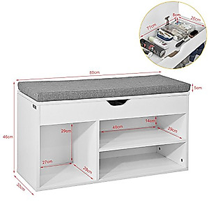 Haotian FSR45-HG,Shoe Storage Cabinet,Shoe Rack Shoe Bench with Lift Up Bench Top and Grey Cushion