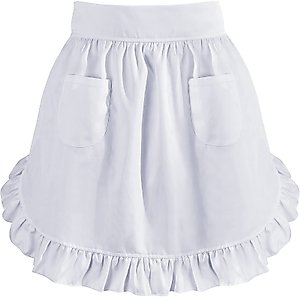 Geyoga Women's Waist Apron Cooking Apron Kitchen Waitress Apron Maid Apron Costume Apron (White,Waist Style)