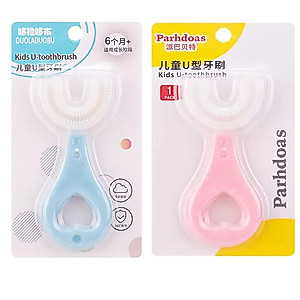 T&T Direct Kids U Shaped Toothbrush with Silicone Brush Head Whitening Massage Toothbrush U-Type Toothbrush Whole Mouth Toothbrush with Handle for Kids 2 Pack