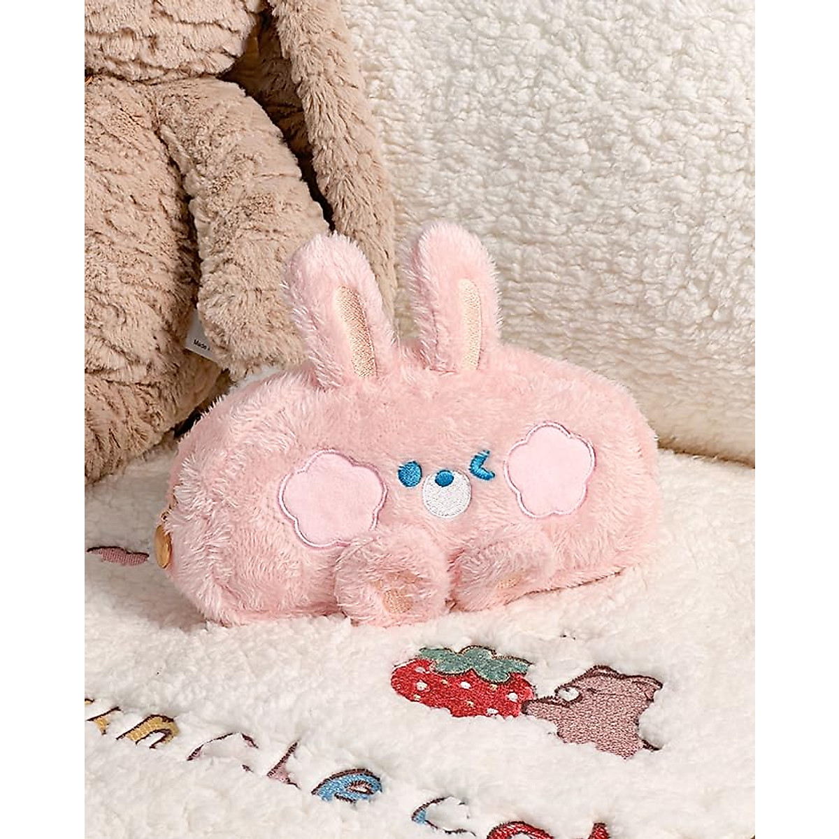 UNMULFC Cute Cosmetic Bag Travel Makeup Pink Bunny Large Kawaii Pencil Case Pouch Bag Organizer Aesthetic Box Home Airport Airline (pink bunny)