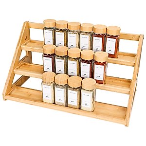MNADSFKJ Bamboo Tiered Spice Rack for Countertop Spice Organizer for Pantry Spice Shelf Organizer for Cabinet Spices Rack