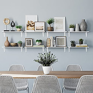 Wallniture Arras 17"x6" Floating Shelves for Wall Decor, Bookshelf Living Room Decor, Kitchen Shelves for Storage, Floating Shelf Unit for Dining Room, Home Office Wall Shelf Set of 8, White, Wood