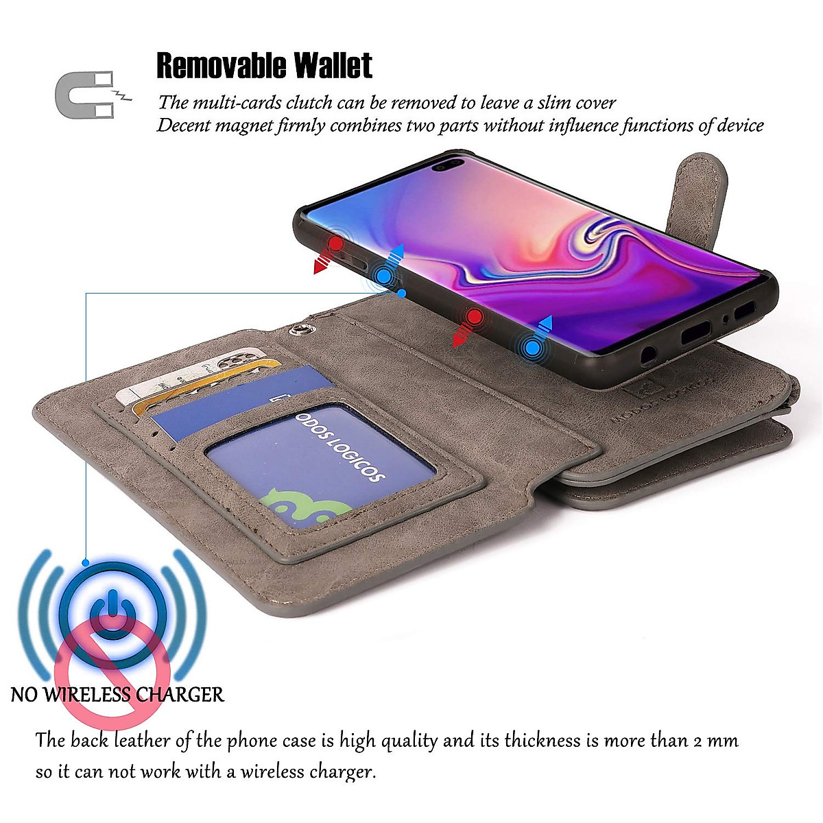 MODOS LOGICOS Case for Samsung Galaxy S10 Plus 6.4", [Detachable Wallet][Cash Storage][9 Card Slots 1 Id Window] Glitter PU Leather (Smooth Finish) Purse with Removable Inner Magnetic Case - Rose Gold