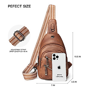 LATMAP 7L Sling Bag For Women Men Cross body Chest Bags Small Backpack Purse Fanny Pack Shoulder Travel Belt Bag Faux Leather Brown