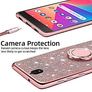 B-wishy for Blu View 2 Case for Women, Glitter Crystal Slim TPU Luxury Bling Cute Protective Cover with Kickstand+Strap for Blu View 2 B130DL