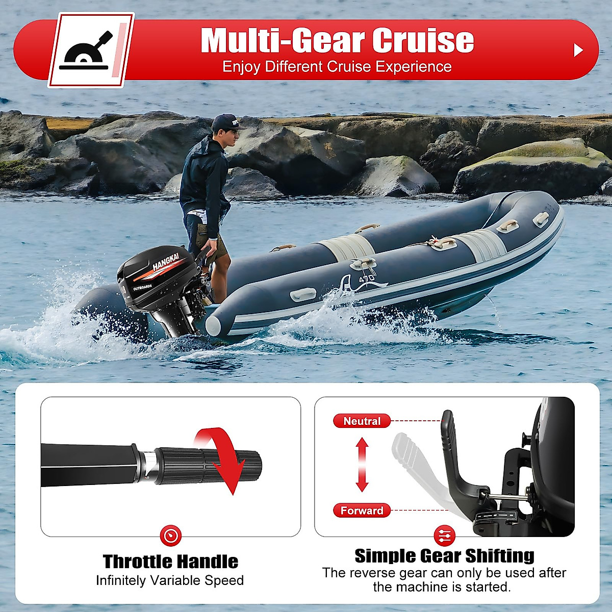 awolsrgiop 2 Stroke 18HP Outboard Motor Gas-Powered Water Cooling Boat Engine Long Shaft Tiller Control 246CC Heavy Duty Fishing Boat Kayak Engine Outboard Motors Boat Engine Motor