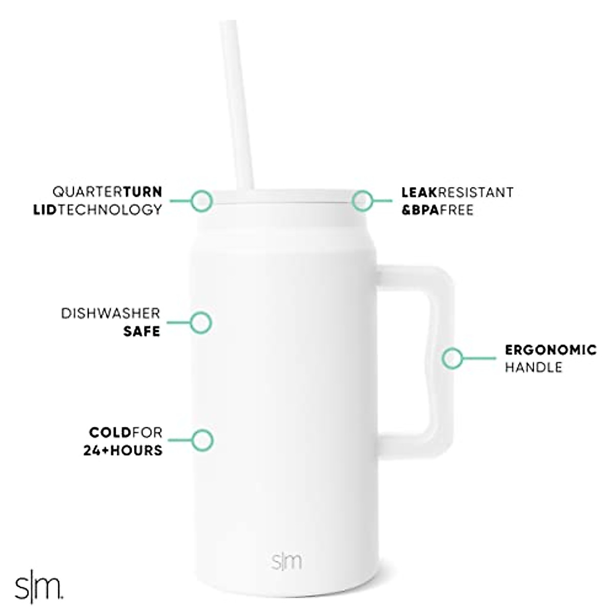 Simple Modern 50 oz Mug Tumbler with Handle and Straw Lid | Reusable Insulated Stainless Steel Large Travel Jug Water Bottle Gifts for Women Men Him Her Trek Collection 50oz Winter White