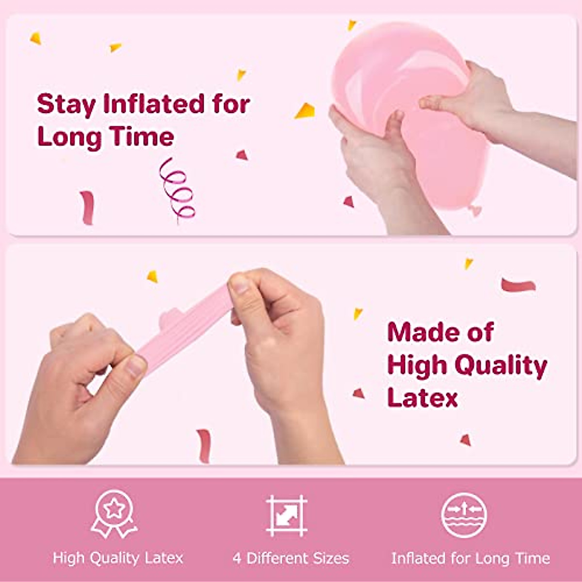 HUAXUS Pink Balloons - 100pcs Pastel Light Pink Latex Balloons Different Sizes 18/12/10/5 Inch for Valentines Day Baby Shower Wedding Birthday Party Decorations