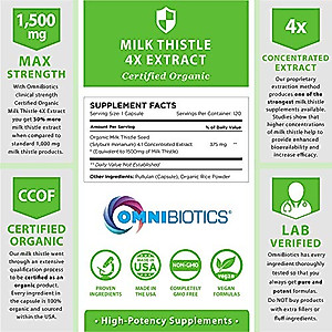 Organic Milk Thistle Capsules, 1500mg 4X Concentrated Extract with Silymarin is The Strongest Milk Thistle Supplement Available. Great for Liver Cleanse! 120 Vegetarian Capsules