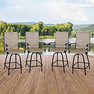 Peak Home Furnishings 4-Piece Outdoor Swivel Bar Stools, Textilene Patio Seating Height Bar Chairs with High Back and Armrest (Sling Seat, Set of 4)