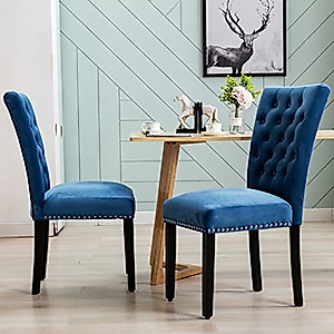 Per-Home Parsons Upholstered Accent Dining Chair, Set of 2, Wood (Blue)