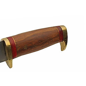 Wood & Brass Hunting Knife 12.25" Stainless Steel Brass Inlay