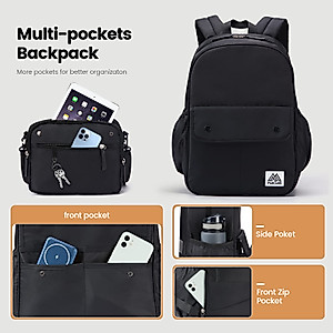 MACWE Womens Laptop Backpack - 2-in-1 College Backpacks - Cute High School Book Bag for Students - Water-resistant Casual Daypack, Black