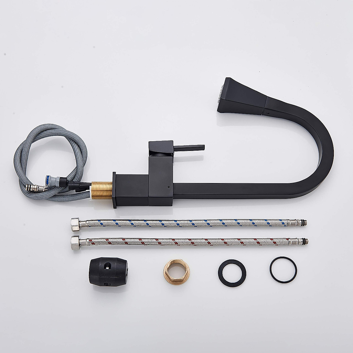 Kitchen Sink Faucet for Bar Farmhouse Commercial, Square Shape Kitchen Faucet, Pull Out Black Kitchen Mixers, Spray Stream Kitchen Head, Single Handle Cold Hot Mixer Faucet (Color : Black Kitchen Fau