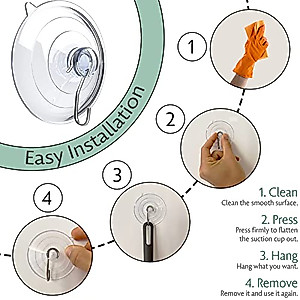 J-One Suction Cups with Hooks, 12 pcs Upgraded Window Suction Cups with Hooks Upgraded PVC Suction Cup with Stainless Steel Hook Removable, 4 Sizes Large Medium, Small Suction Cups with Hooks