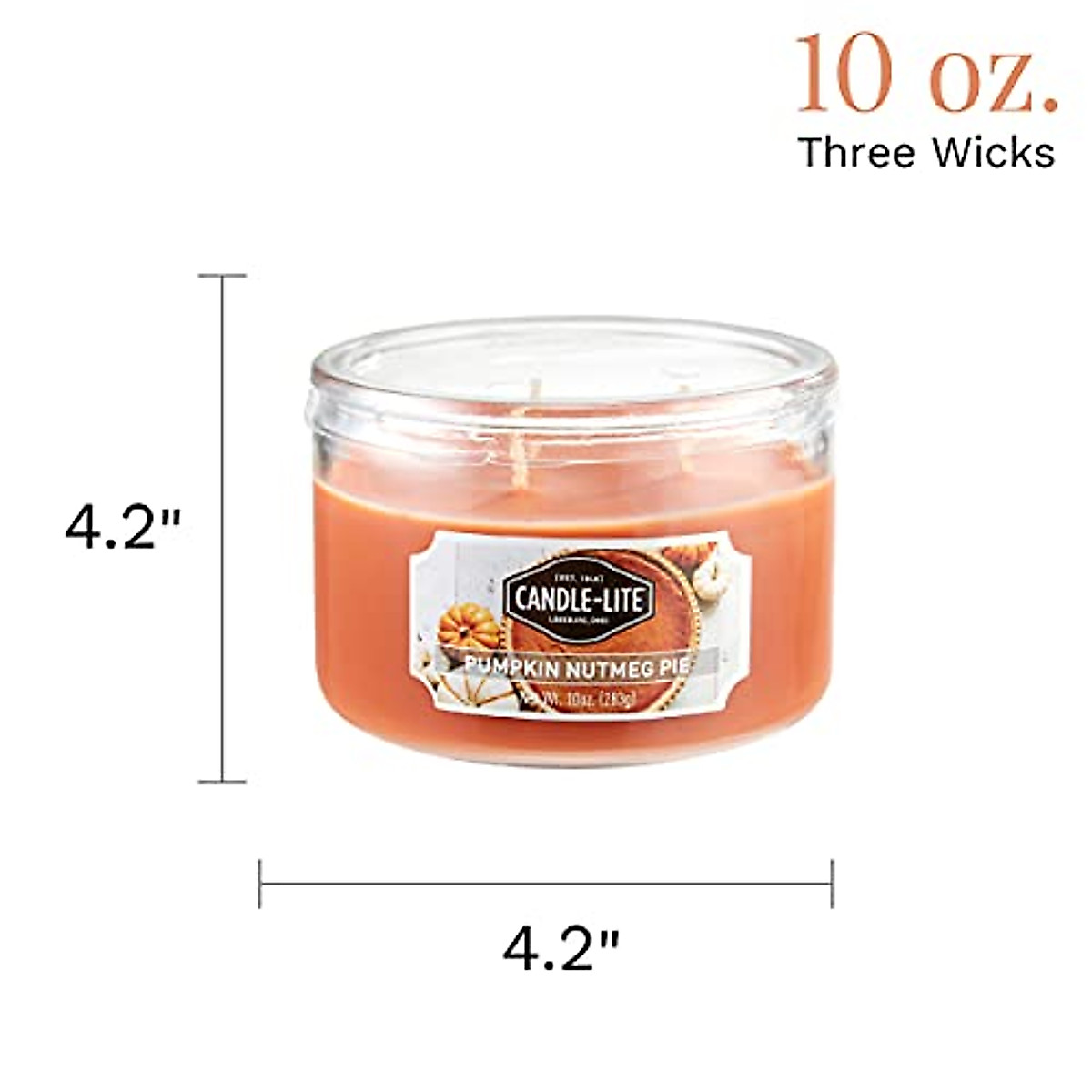 Candle-lite Scented Candles, Pumpkin Nutmeg Pie Fragrance, One 10 oz. Three Wick Aromatherapy Candle with 20-40 Hours of Burn Time, Orange Color