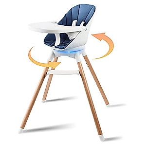 Baby High Chair for Babies and Toddlers, [ 360° Swivel ] 3-in-1 Wooden Baby Feeding High Chair, Toddler Infant High Chairs, Save Space/Easy to Clean/One-Min Assemble