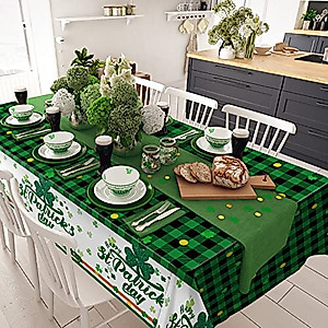 durony 2 Pack St Patrick's Day Tablecloth Green Shamrock Buffalo Plaid Table Cover Waterproof Plastic Tablecloth for St Patrick's Day Party Supplies Table Decorations, 108 x 54 Inch