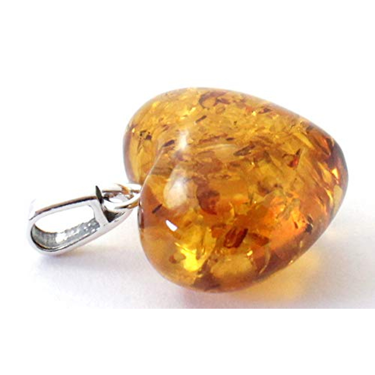 TipTopEco Baltic Amber Pendant Made With Silver - Heart Shape - Small Minimalist - Honey Color (Honey Heart)