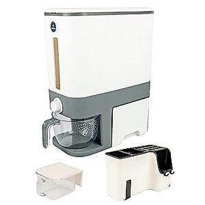 KITCHEN FAST–22LBS Rice Dispenser–Food Dispenser-Attachable Cutlery Holder and Salt/Spice Container–Large Grain Storage with Lid–Extra Storage Box-Moisture Proof-Optimizes Kitchen Space–Rice Storage