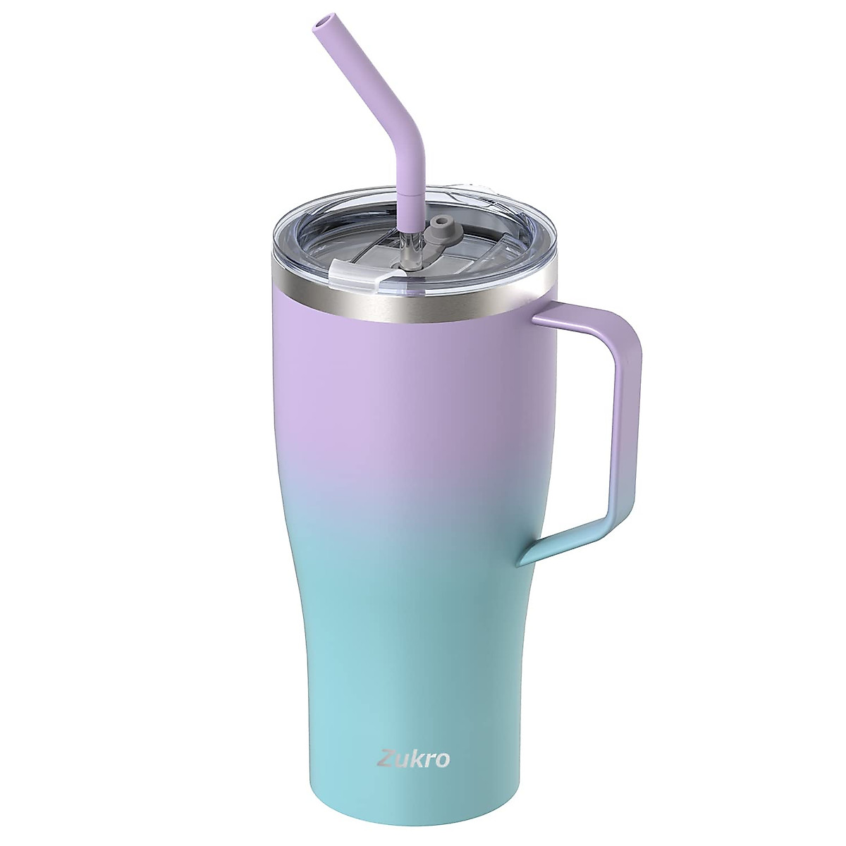 Zukro 32 oz Tumbler with Handle and Straw, No Sweat Double Wall Insulated Stainless Steel Coffee Cup with 2 Lids, Leakproof Travel Mug For Hot and Cold Drinks, Dishwasher Safe, Fit in Cupholder