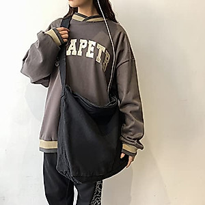 Large Capacity Canvas Hobo Bags for Women and Men, Purses Shoulder Bags, Casual Crossbody Bags, Tote Messenger Bag Handbag for School, Shopping, Travel （Black）