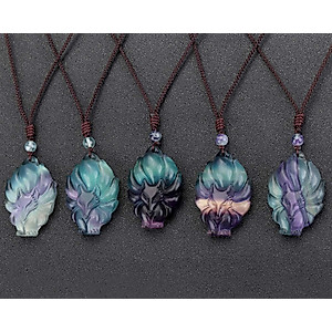 MANIFO Natural Crystal Gemstone Fox Pendant Necklace with Adjustable Woven Rope Chain (Fluorite)