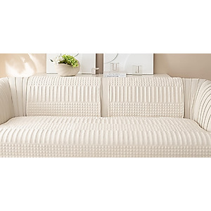 Huierxun Solid Color Quilted Plush Sofa Cover Sofa Slipcover Non-Slip Sectional Couch Covers Anti Cat Scratch Armrest Backrest Recliner Cover (Beige,28''x28'')