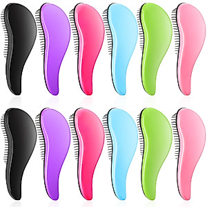 12 Pieces Detangler Brush Hair Brush Bulk Mini Small Wet Comb Brush for Kids Girls Curly Thick Straight No Pain No Knot Hair Brush for Women Men (Vivid Color)