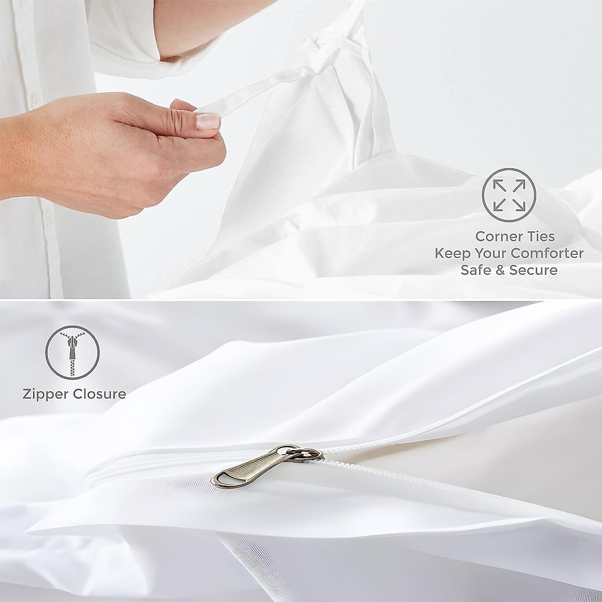 Saferay Green Pinch Pleated 3-Pieces Duvet Cover Set Eastern King Size 116x108 | 100% Organic Cotton Ultra Silky Soft with Zipper Closer & Corner Ties Durable and Fade Resistant, Pintuck (Silver)