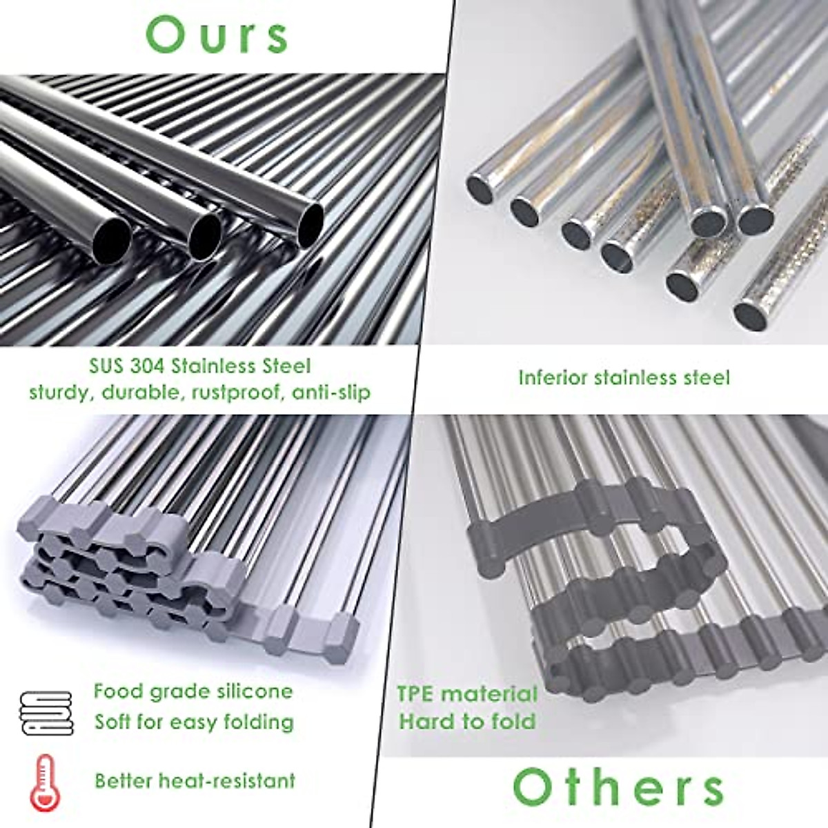 Tomorotec Roll Up Dish Drying Rack, Over The Sink Portable Stainless Steel Rolling Rack Multipurpose Kitchen Drainer Caddy Organizer Storage Space Saver Shelf Holder, Gray