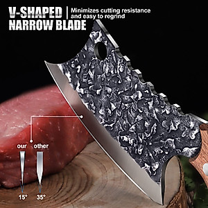 Huusk Japan Knife Hand Forged Meat Cleaver Bundle with Japanese Meat Butcher Brisket Trimming Knife