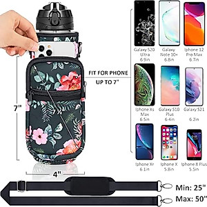 Fimibuke 32 oz Water Bottle with Sleeve - BPA Free Leakproof Sport Large 1L Plastic Motivational Water Bottle with Straw Strap Insulated Neoprene Holder Carrier Bag for Women Men(A9.Retro Rose)