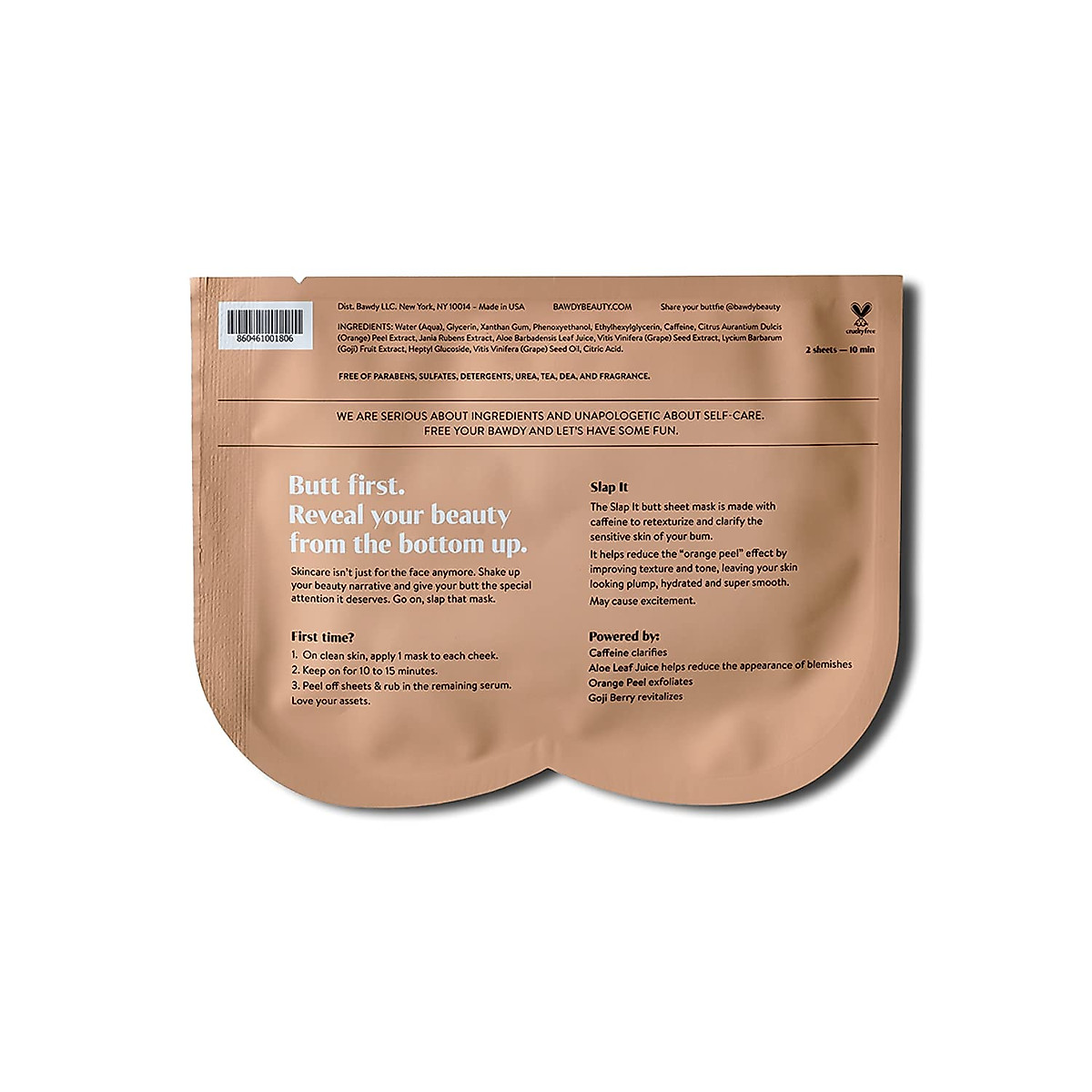BAWDY Slap It - Caffeine Beauty Butt Mask - Retexturizing + Detoxifying Mask for Your Behind - 2 Sheets, One for Each Cheek - Clean Beauty Mask for Your Butt (2 Sheets - Single Use)